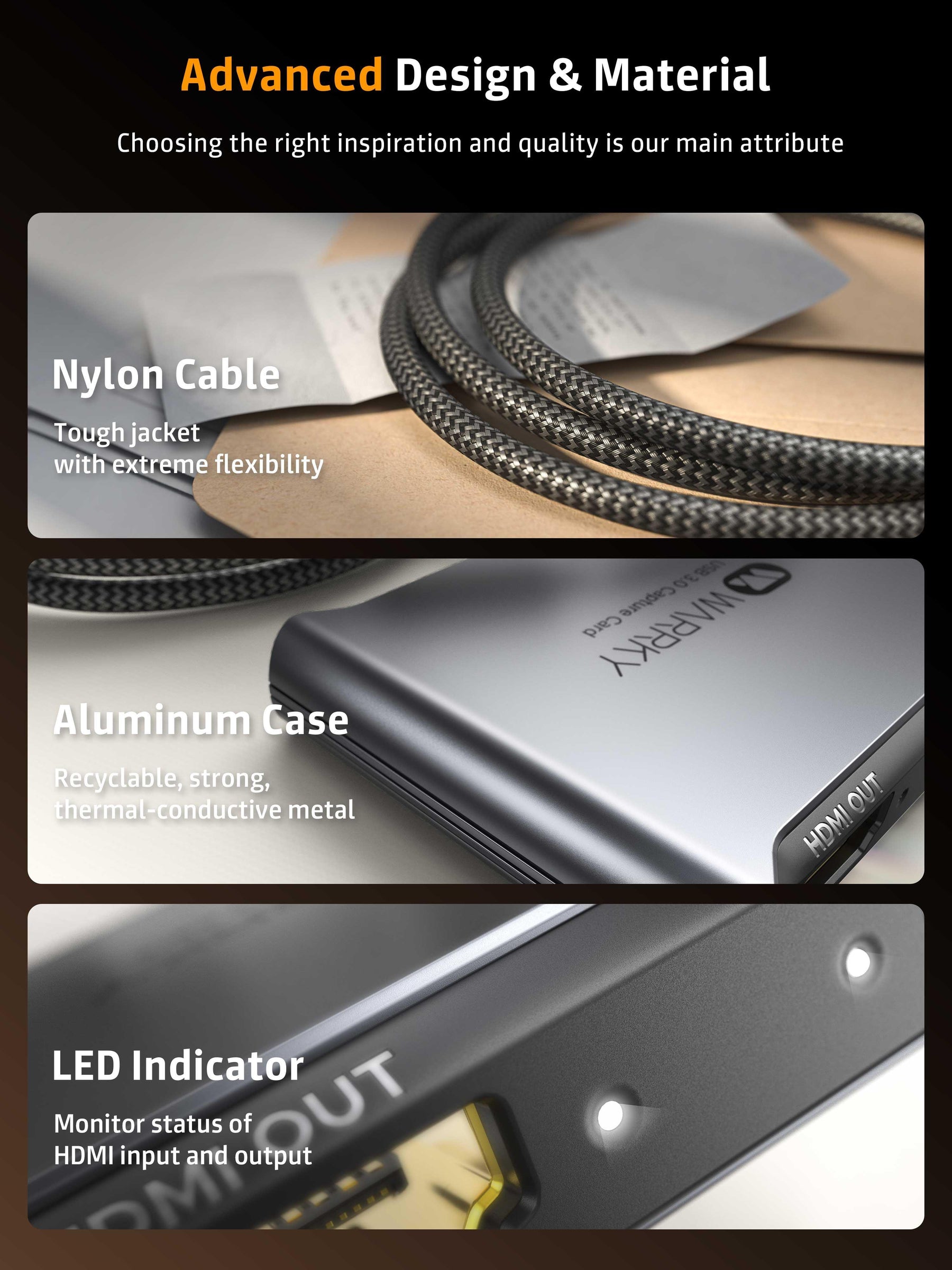 1080P 60Hz USB A/C Video Capture Card with 4K 30Hz Loop-out 2.6ft Spac