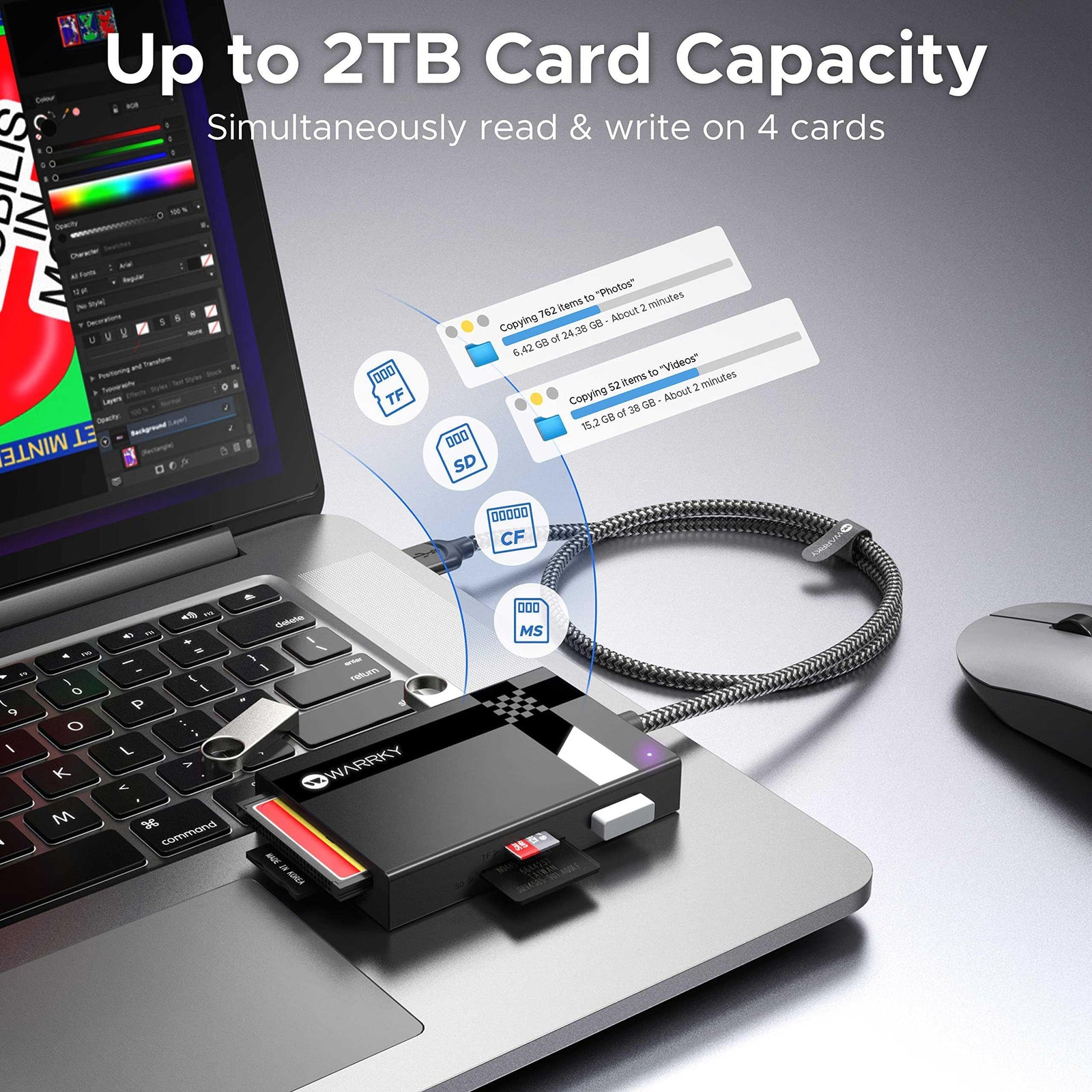 USB A | USB A/C Card Reader 7 in 1 2.5ft Dark Gray