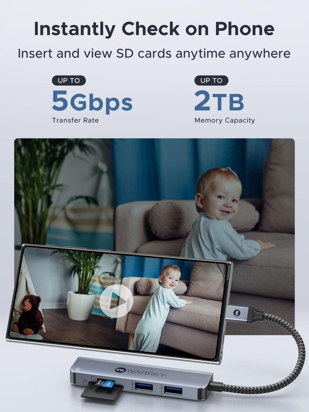 USB C Card Reader 5 in 1 0.6ft Silver Gray