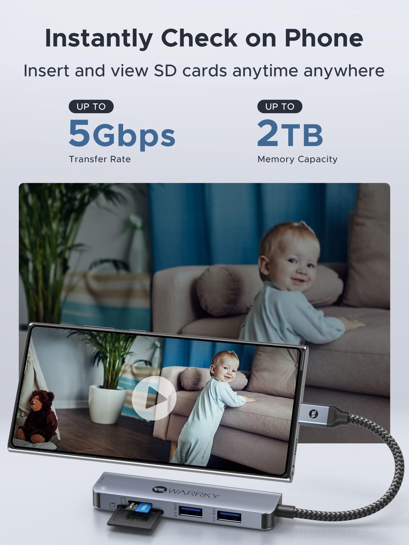 USB C Card Reader 5 in 1 0.6ft Silver Gray